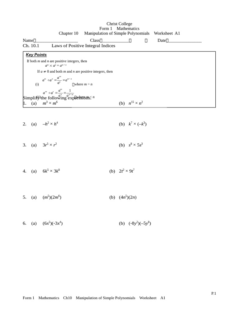 F1 - Manipulation of Simple Polynomials - A1 | PDF | Mathematics | Abstract Algebra
