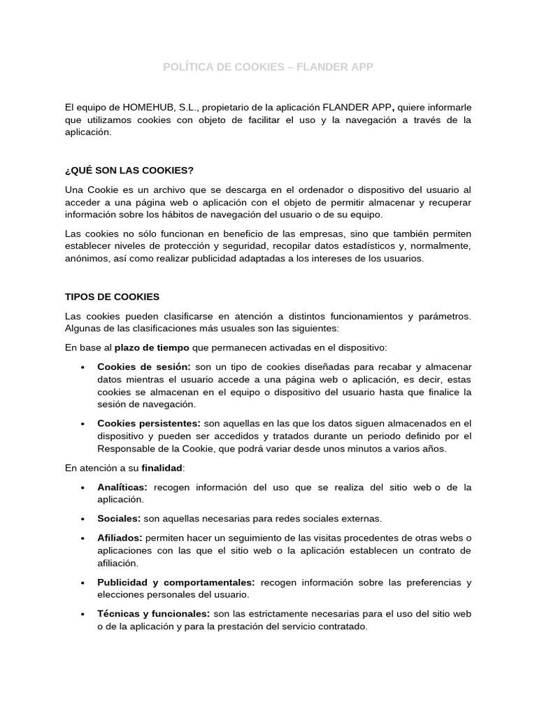 Política de Cookies I FLANDER APP v1 Revisión | PDF | Cookie HTTP ...