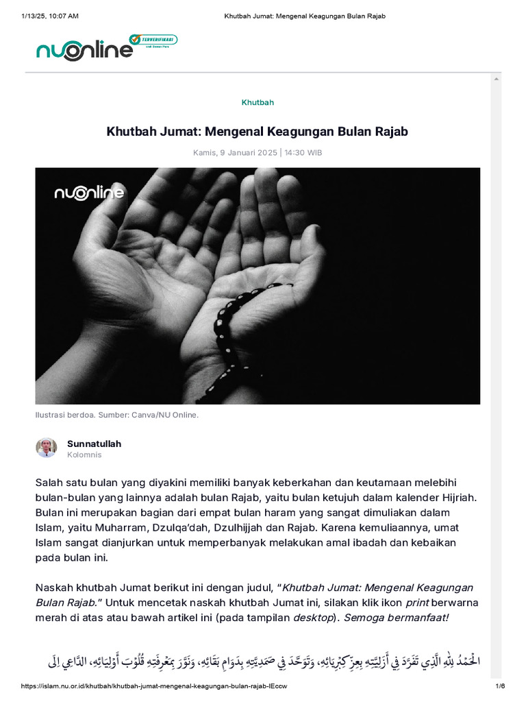 Keagungan Bulan Rajab dalam Islam | PDF