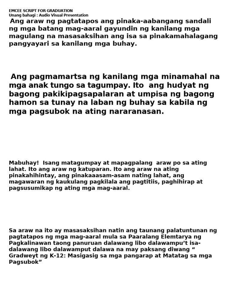 EMCEE SCRIPT FOR GRADUATIOn | PDF