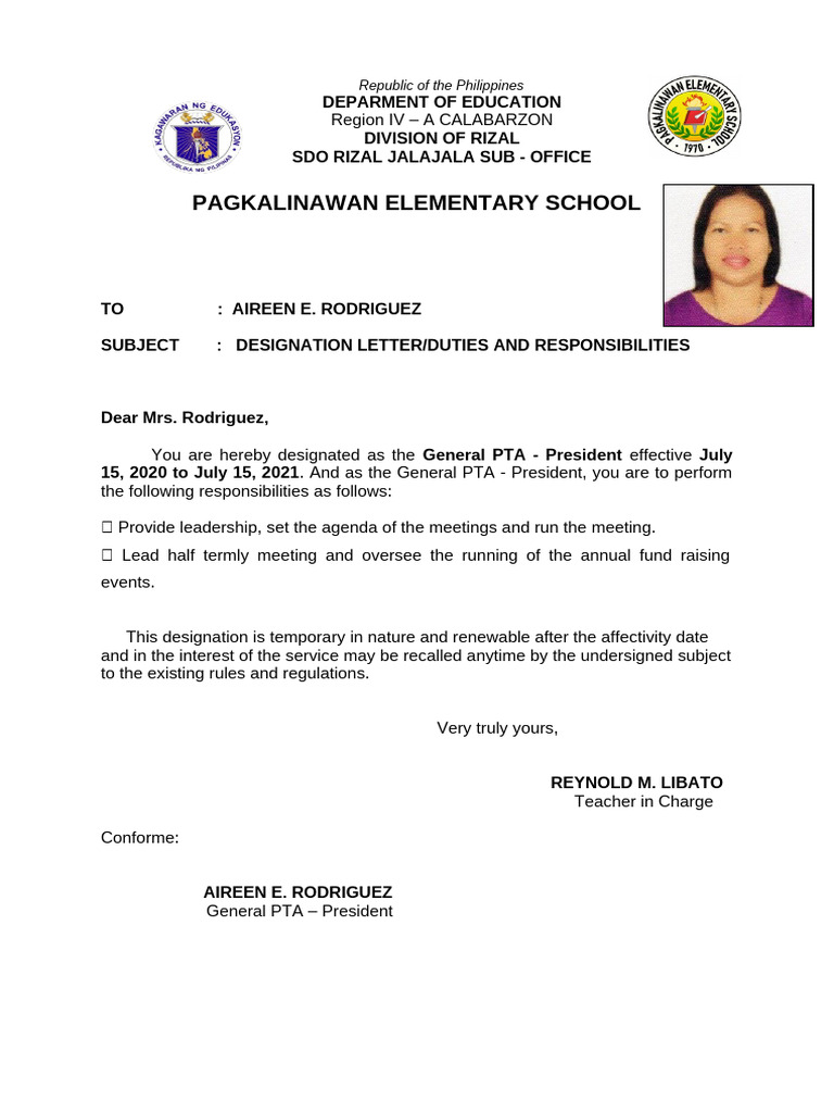 PTA Designation Letters and Duties | PDF | Government
