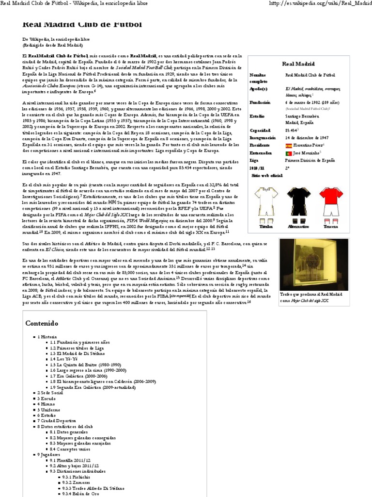 Real Madrid Club de Fútbol - Wikipedia, La Enciclopedia Libre | PDF ...