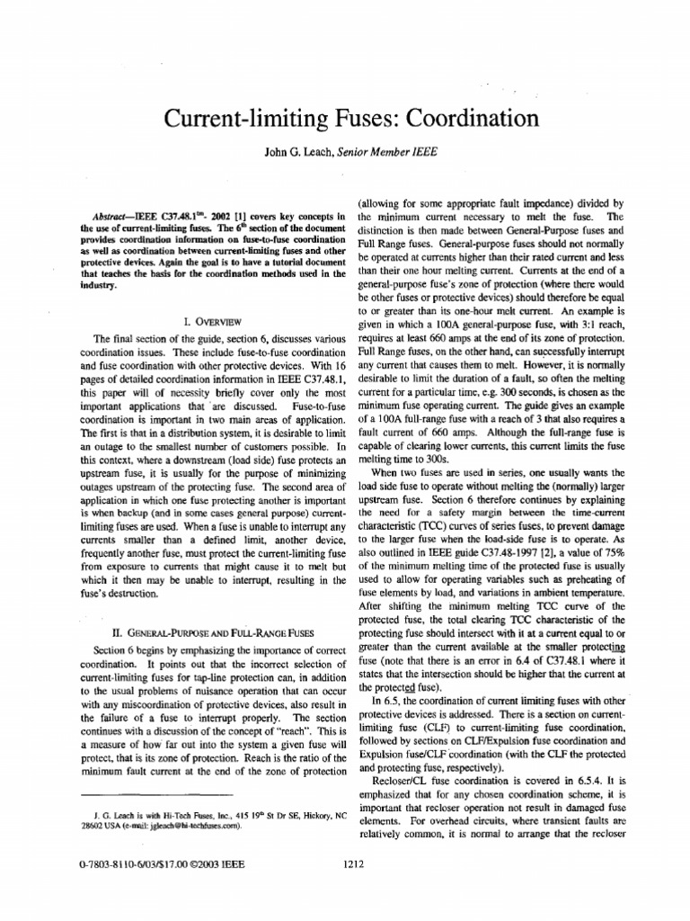 Current-Limiting Fuse Coordination Guide | PDF | Fuse (Electrical ...
