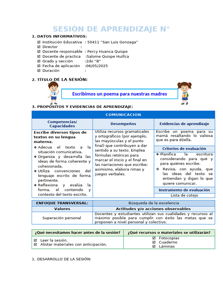 Sesión Comu 2 Escri Poesia | PDF | Aprendizaje | Maestros