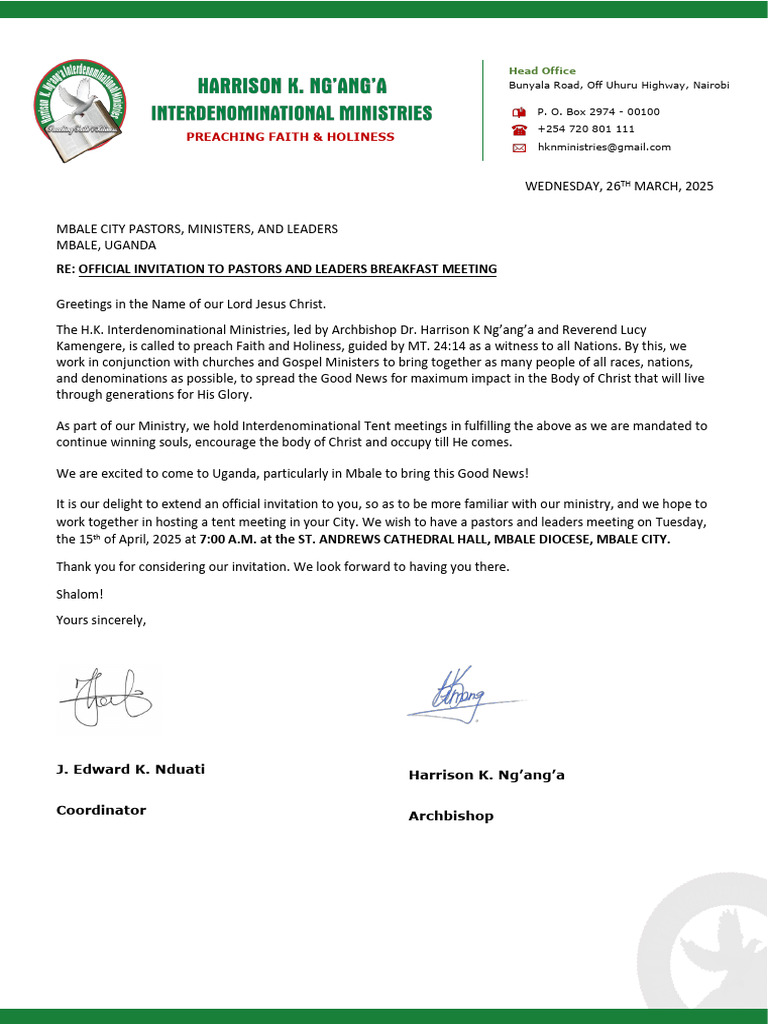 Invitation To Pastors and Leaders Breakfast - Mbale (Edited) | PDF