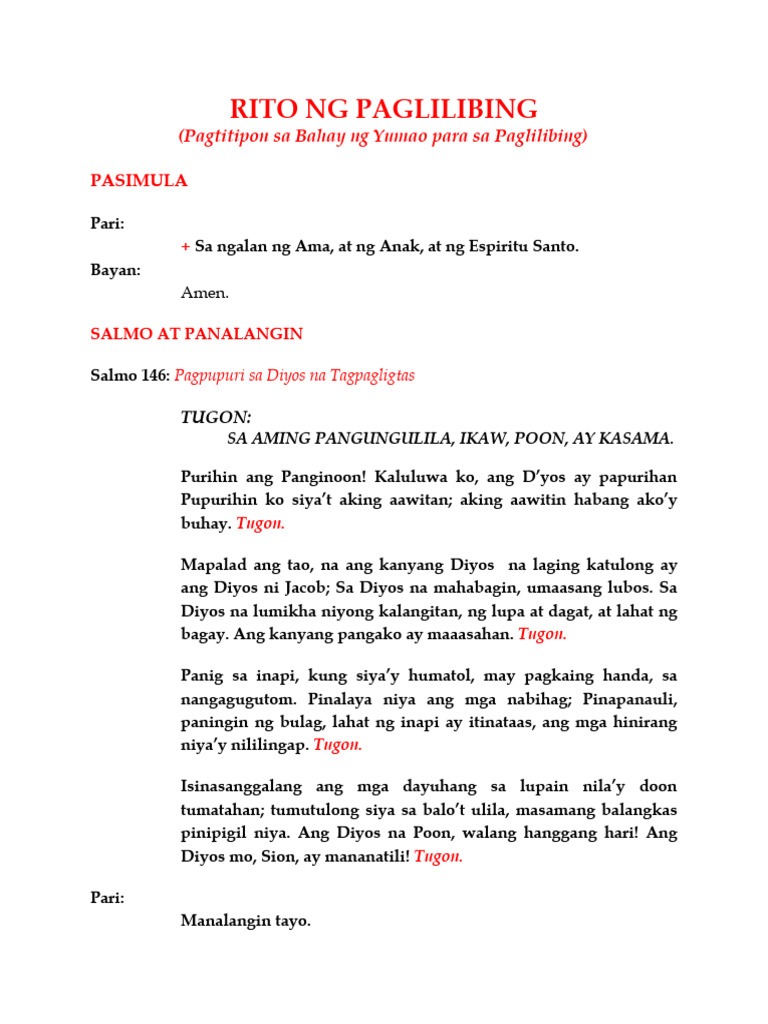 Rito NG Paglilibing: (Pagtitipon Sa Bahay NG Yumao para Sa Paglilibing ...