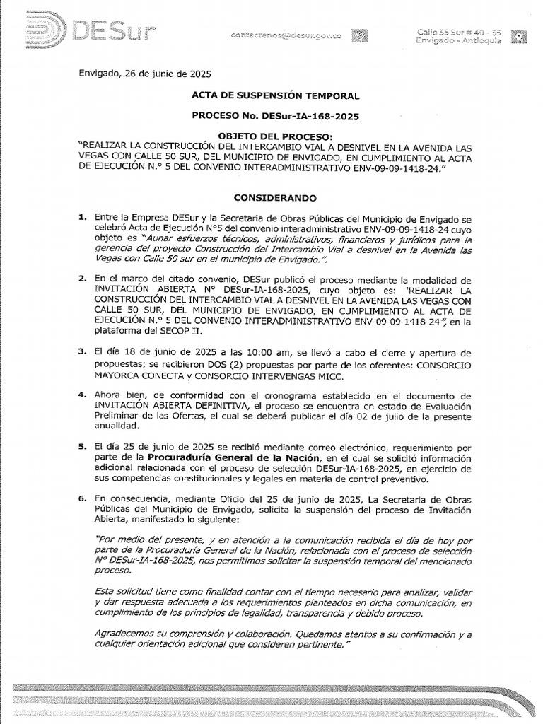 Acta de Suspension Temporal | PDF