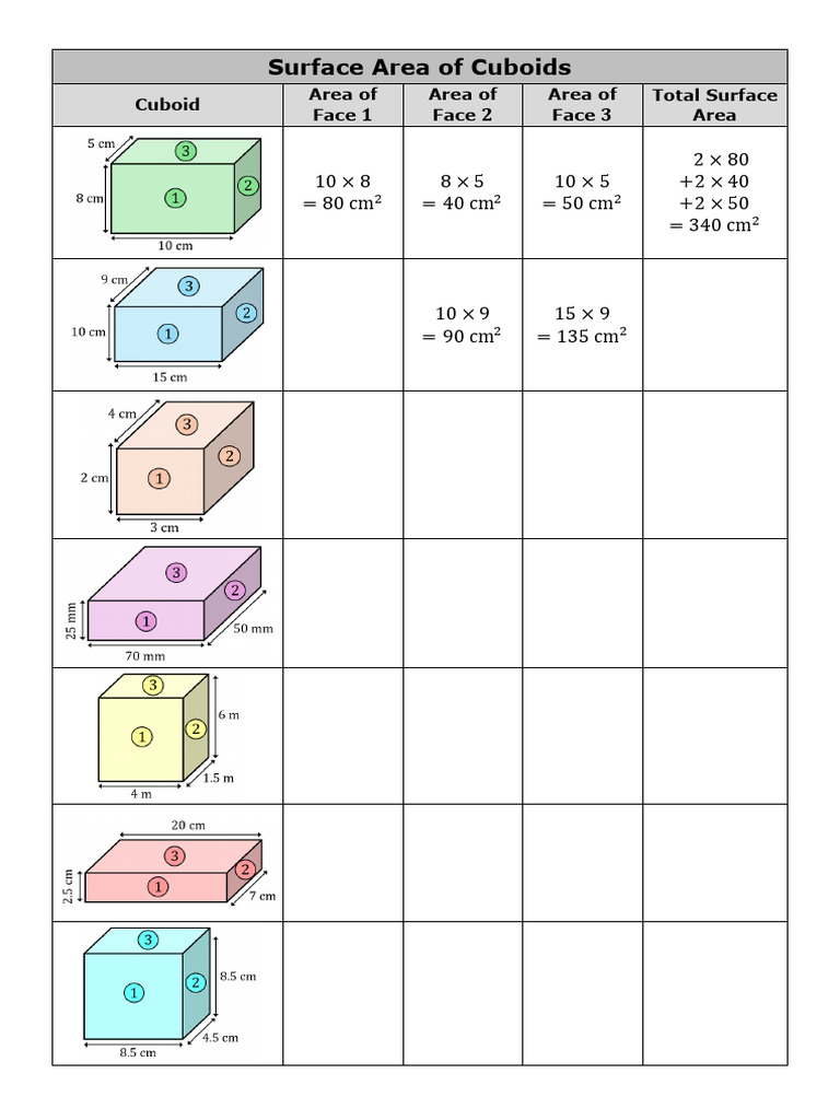 01 Surface Area of Cuboids Practice Grid | PDF