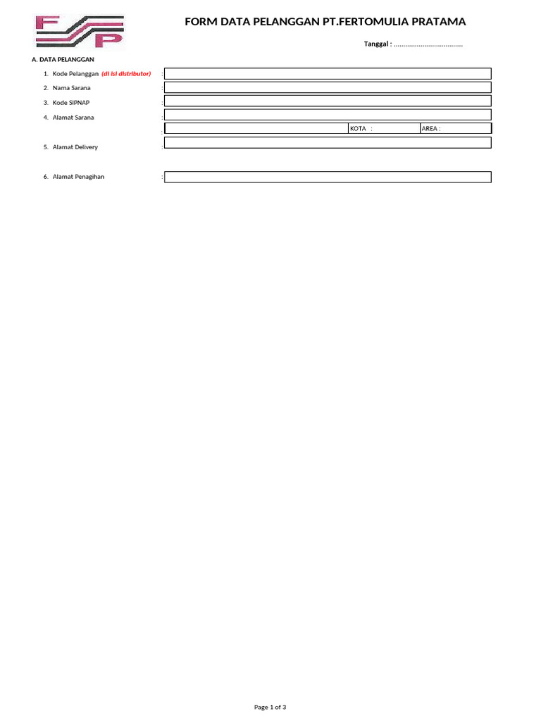 Formulir Data Pelanggan Fertomulia | PDF
