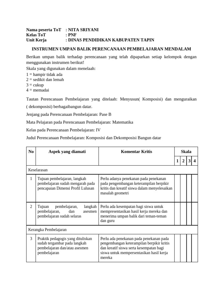 Bagi 5. KP 3 Modul 5 - Telaah RPP | PDF