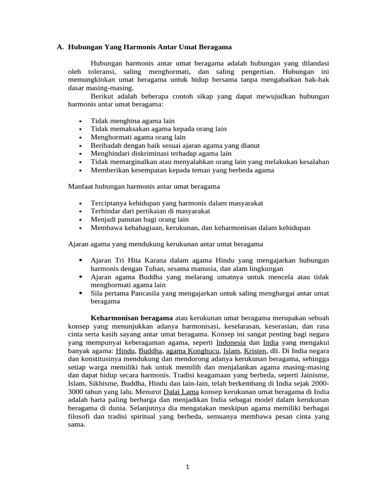 Kliping Keharmonisan Antar Umat Beragama | PDF
