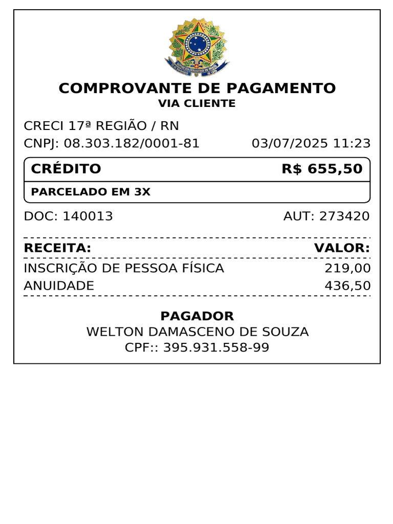 Comprovante de Pagamento Creci | PDF