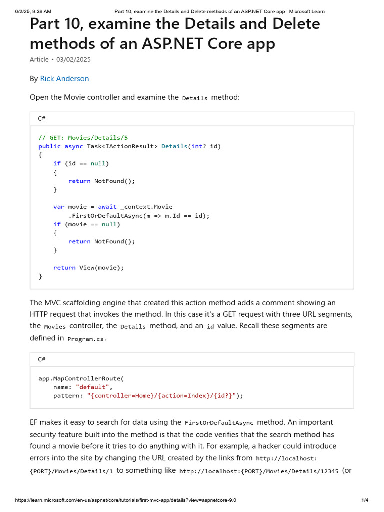 Modul 9 - 2 - Examine The Details and Delete Methods of An ASP - Net ...