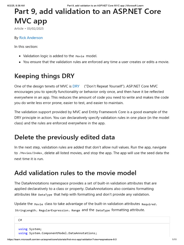ASP.NET Core MVC Form Validation Guide | PDF | Data Type | Html