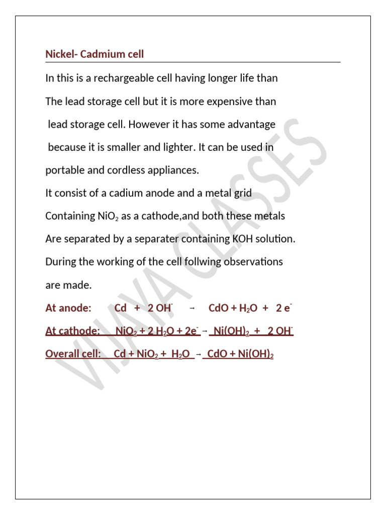 Nickel Cadmium Cell | PDF