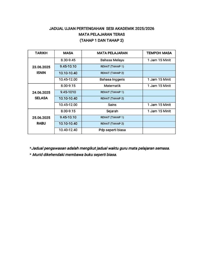 Jadual UPSA 2025 | PDF