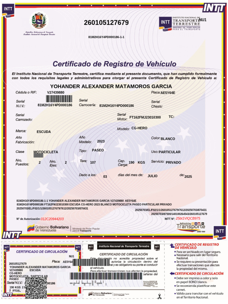 Titulo Johander Matamoros Escudo CG Hero Blanco 2023 Nu1 | PDF | Propiedad