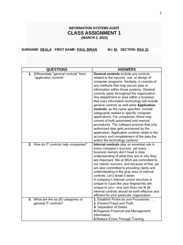 IT Audit: General vs. Application Controls | PDF | Chief Information ...
