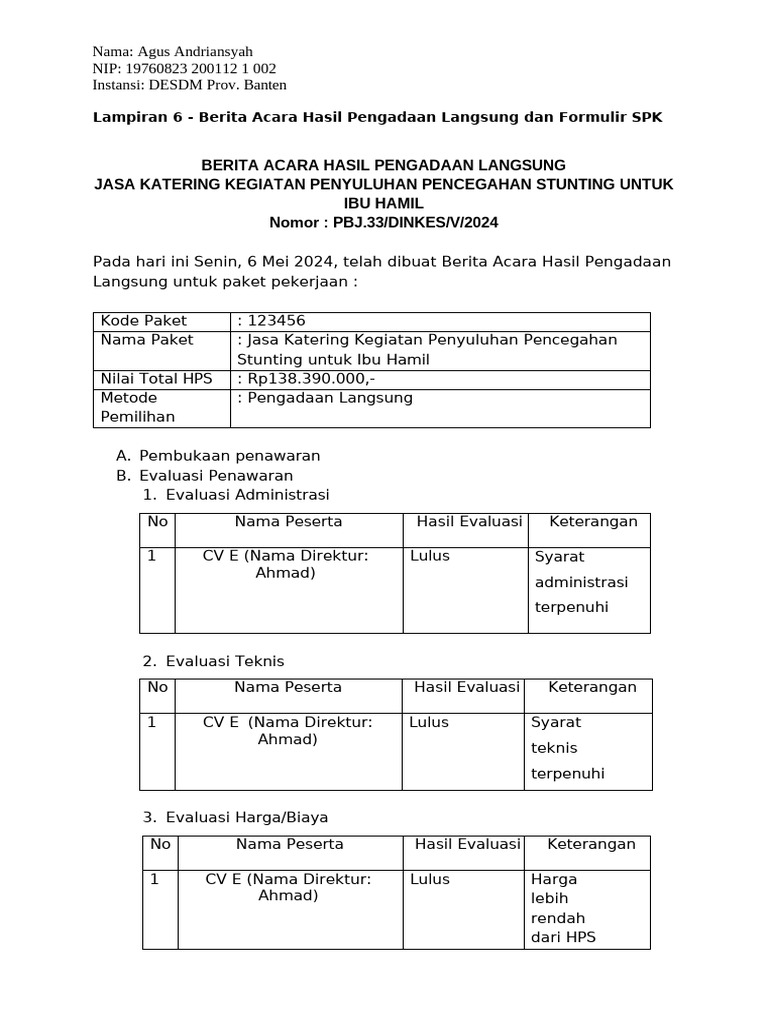 Agus Andriansyah - Lampiran 06 - Dokumen Berita Acara Pengadaan ...