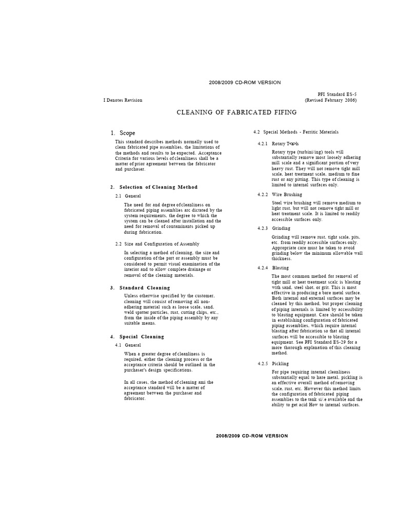 PFI ES-5-2008 Cleaning of Fabricated Piping | PDF | Pipe (Fluid ...