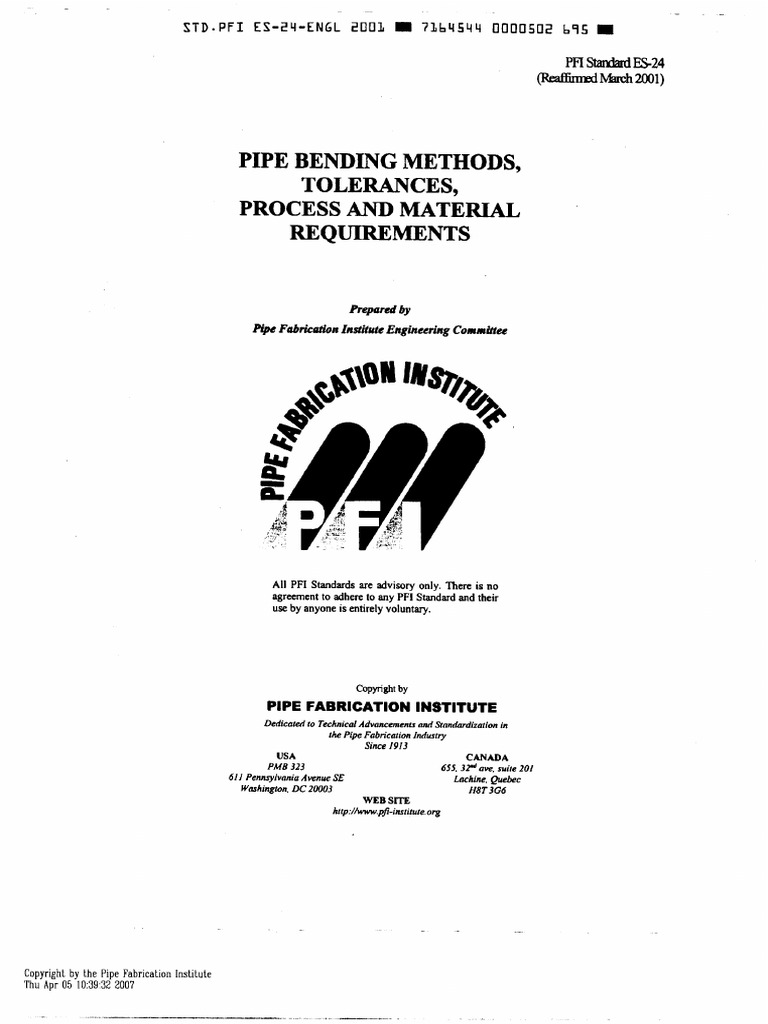 PFI Standard ES-24 (2001) Pipe Bending Methods, Tolerances, Process and ...