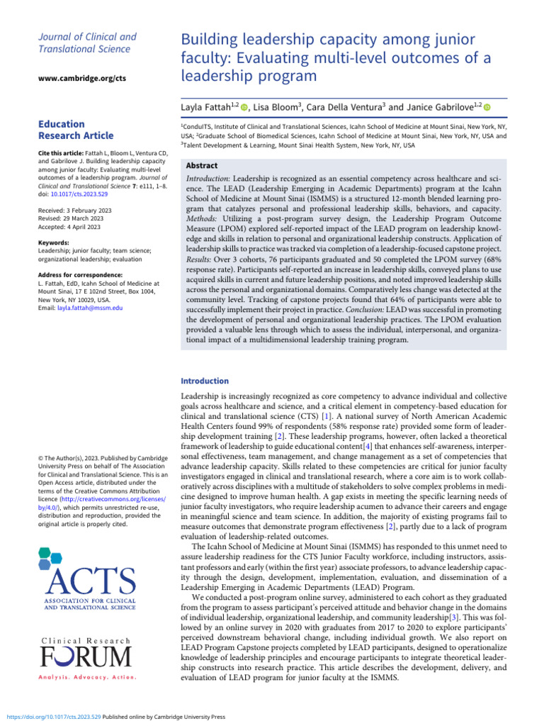 Building Leadership Capacity Among Junior Faculty Evaluating Multi ...