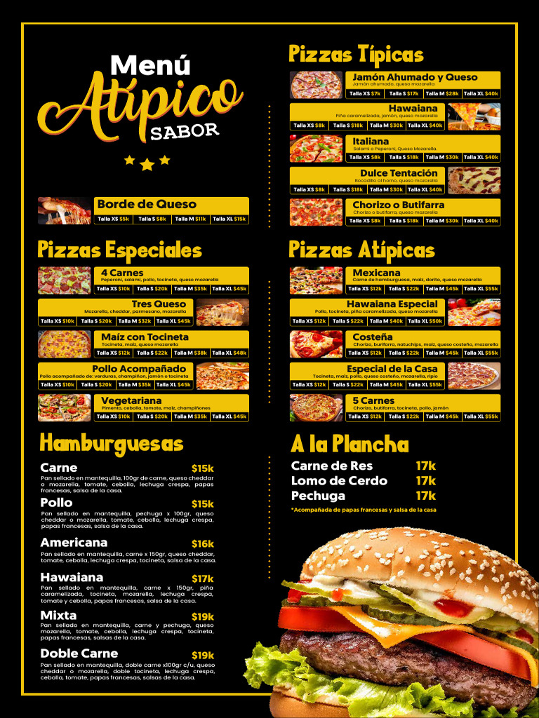 Menú - Atipico Sabor 2023-2 (Op) | PDF | Tocino | Hamburguesas