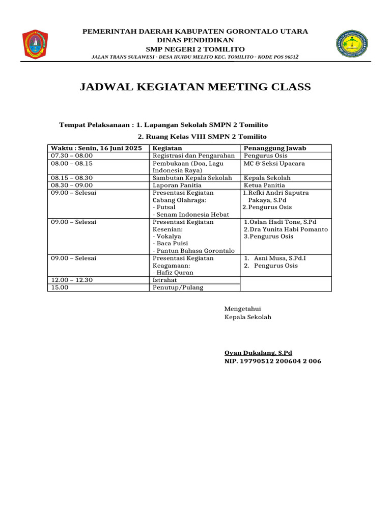 Jadwal Meeting Class | PDF