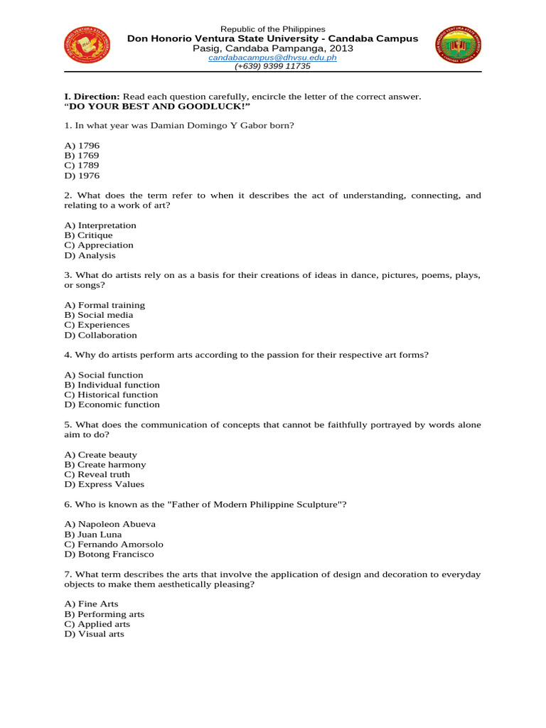 Artapp Quiz For First Year | PDF | Fine Art | The Arts