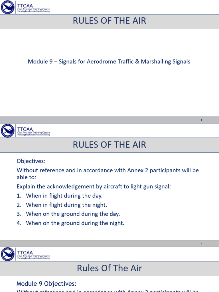 Aerodrome Traffic Signals and Marshalling Signals | PDF | Aircraft | Flight