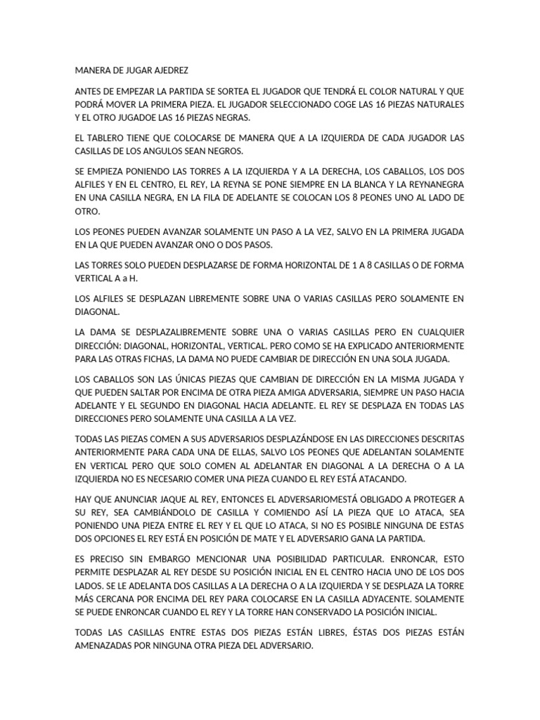 Cómo jugar ajedrez y enrocarse | PDF | Ajedrez | Juegos tradicionales