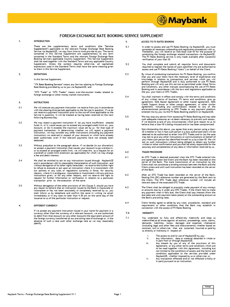Maybank Terms - Foreign Exchange Rates Booking Supplement v1.1 Updated ...