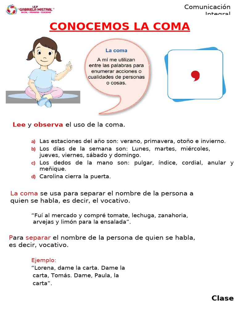 CONOCEMOS LA COMA Clase | PDF