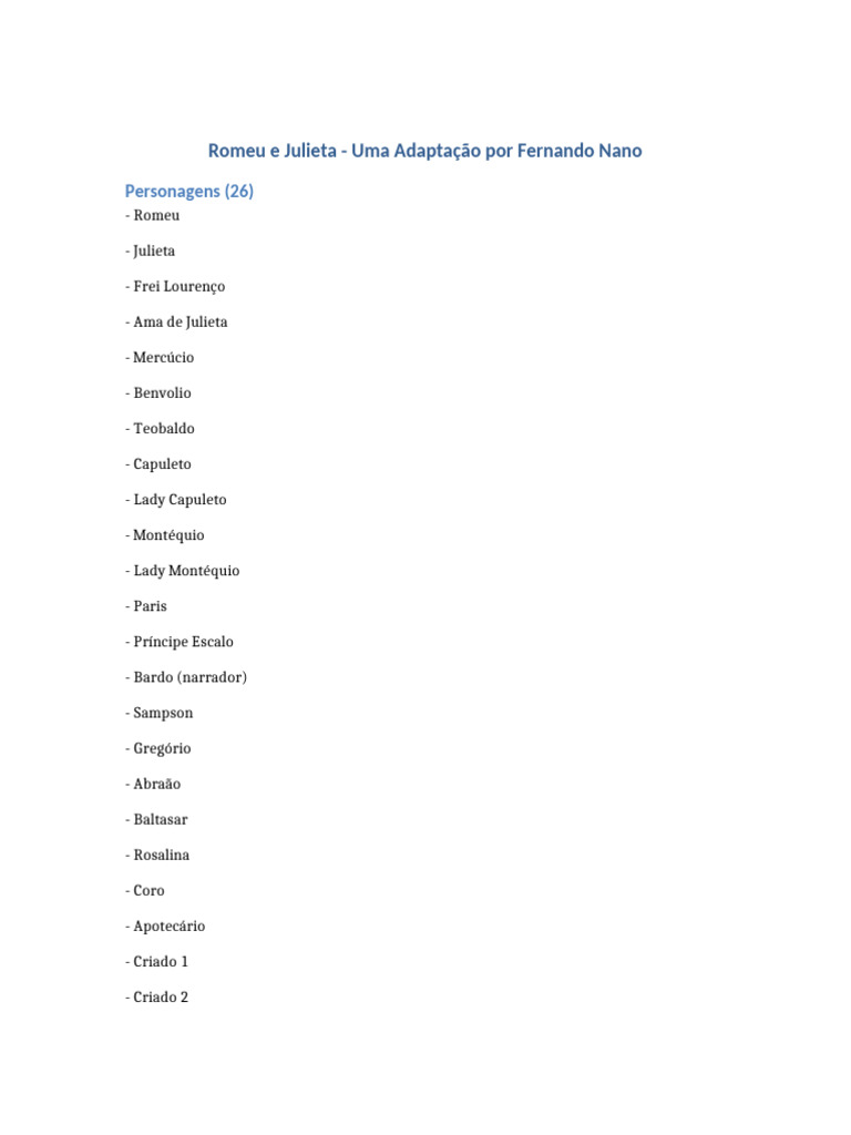 Romeu e Julieta Fernando Nano | PDF