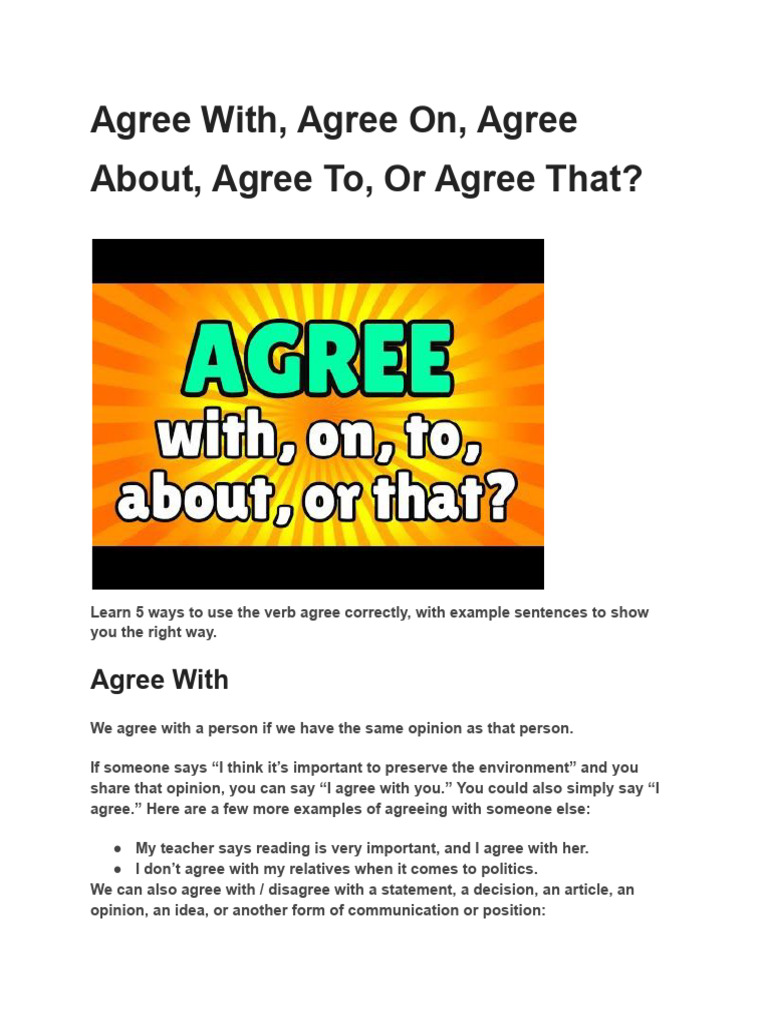 Agree With, Agree On, Agree About, Agree To, or Agree That..Madeof Vs ...