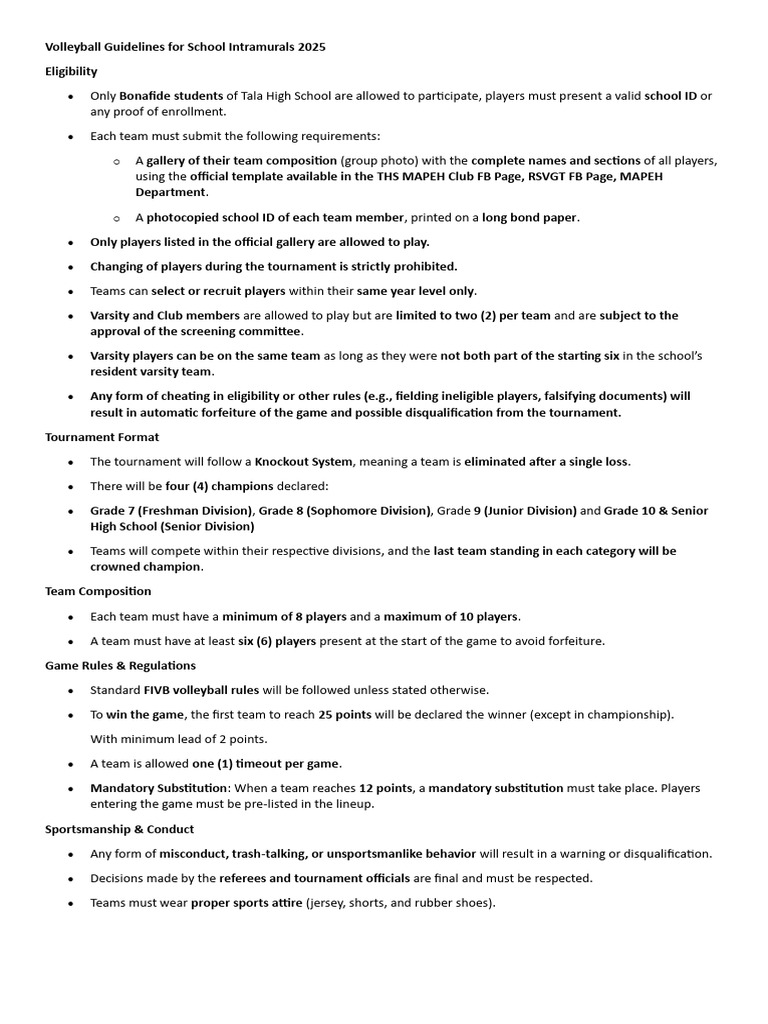 Intrams Guidelines For Volleyball | PDF | Sports | Sports Rules And ...