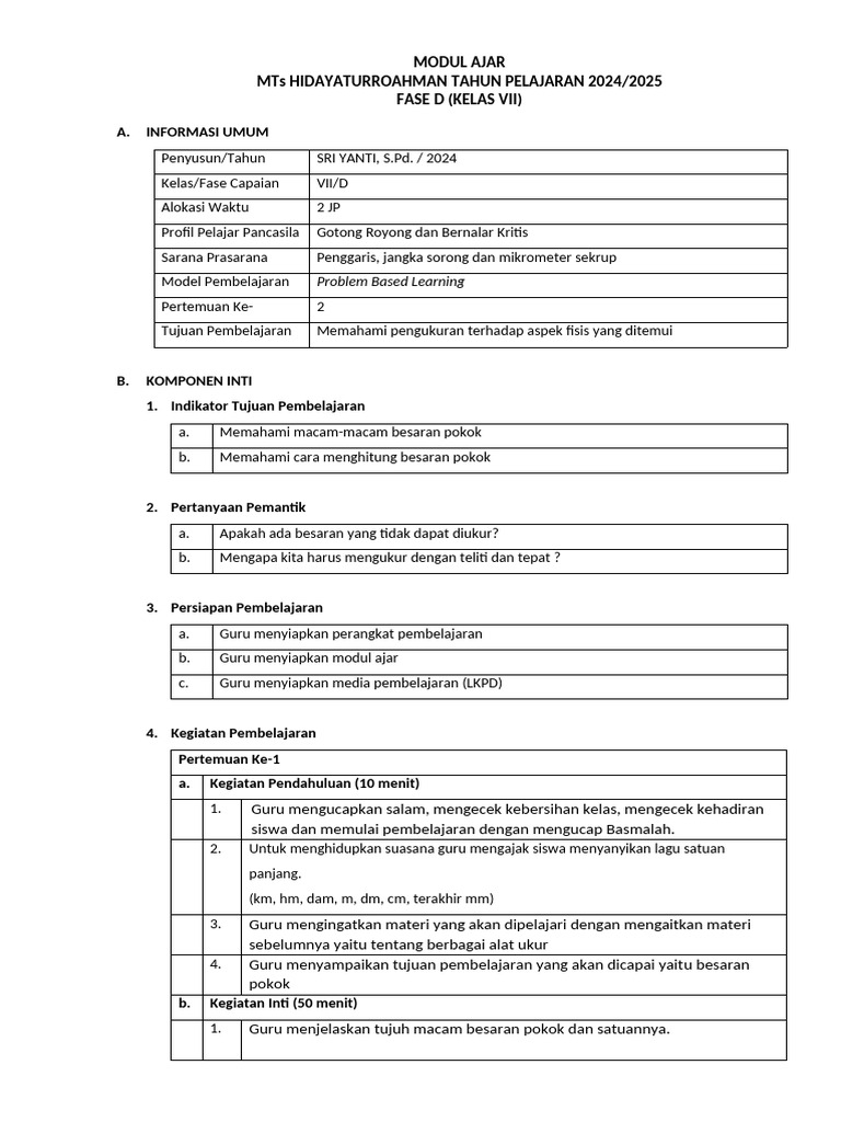 Modul Ajar Ipa Vii Pert 2 | PDF
