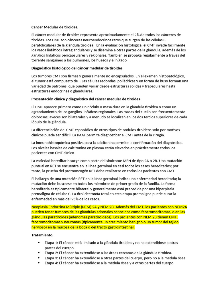 Cáncer Medular de Tiroides: Diagnóstico y Tratamiento | PDF | Cáncer ...