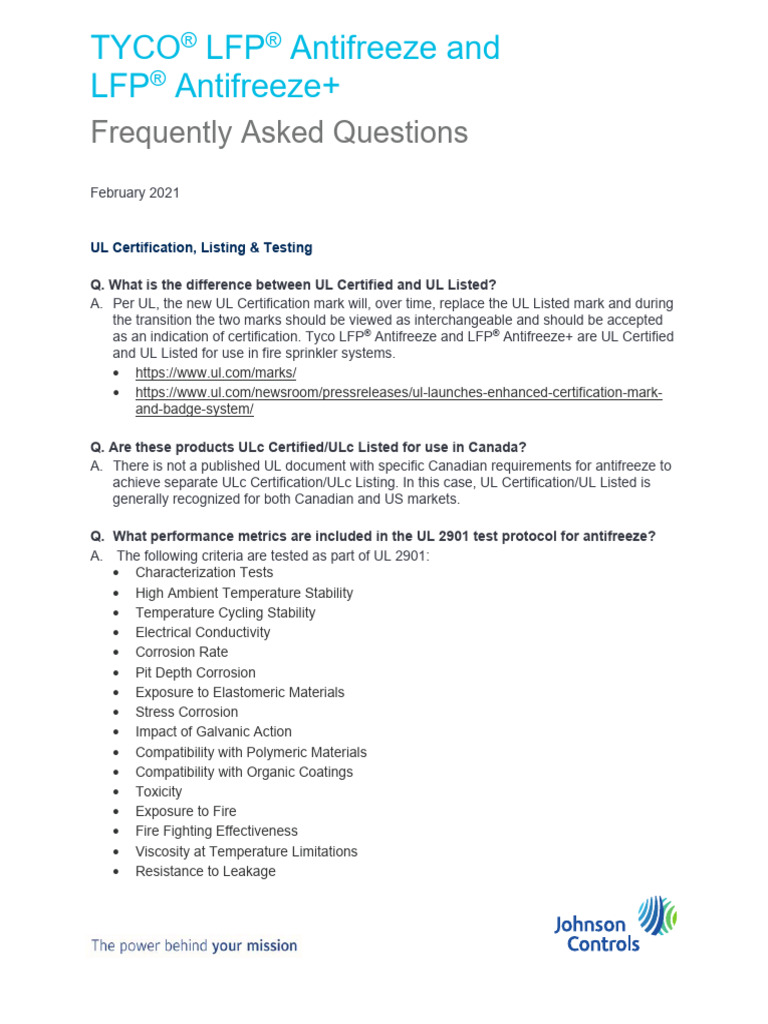 LFP Antifreeze Products FAQ | PDF | Fire Sprinkler System