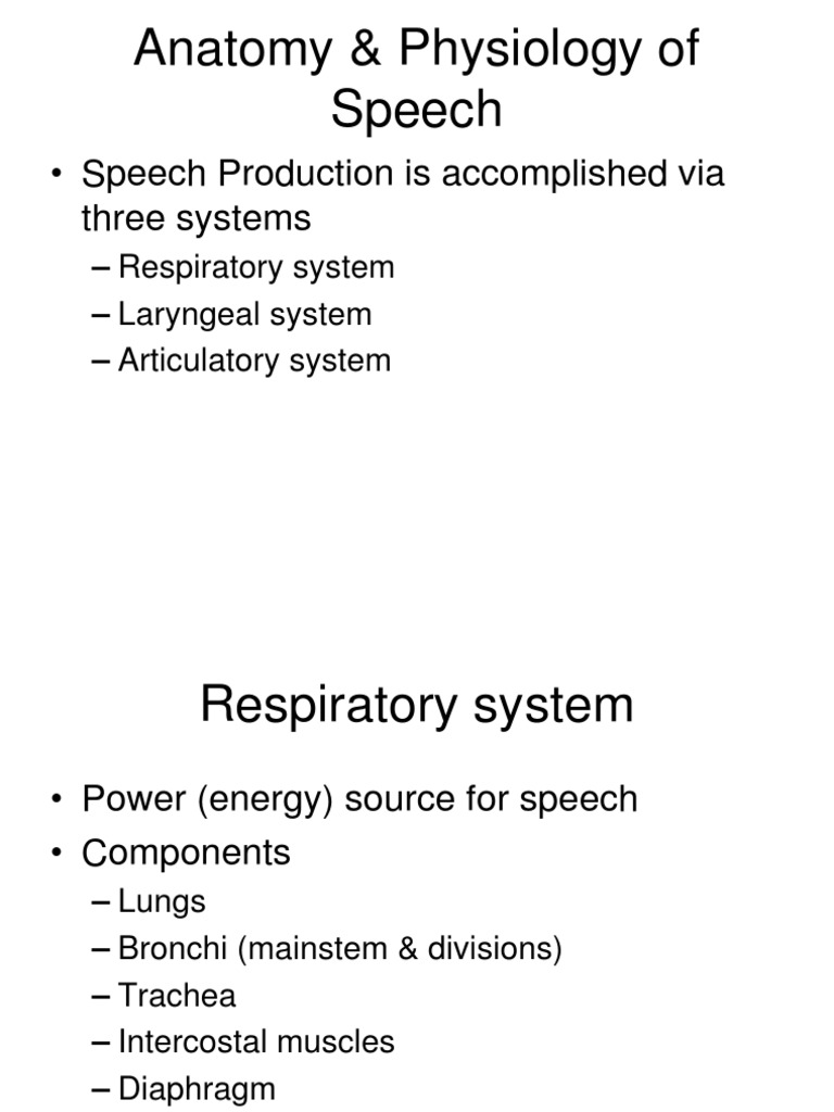 Anatomy & Physiology of Speech: - Speech Production Is Accomplished Via ...