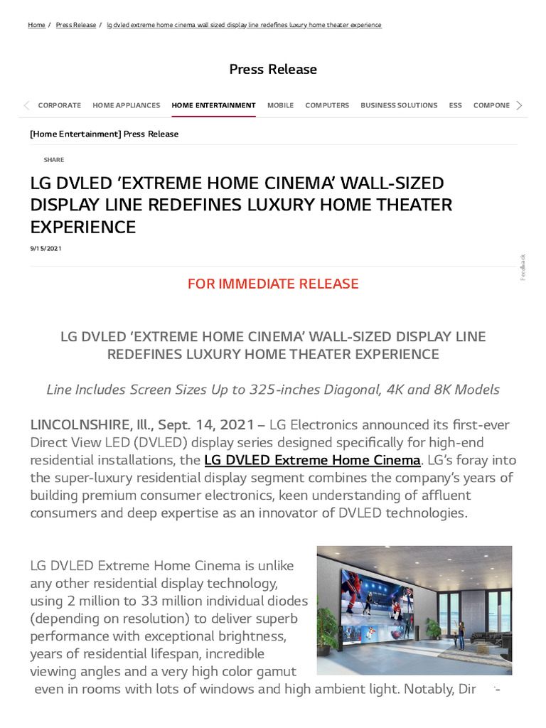 LG Dvled Extreme Home Cinema' Wall-Sized Display Line Redefines Luxury Home Theater Experience ...