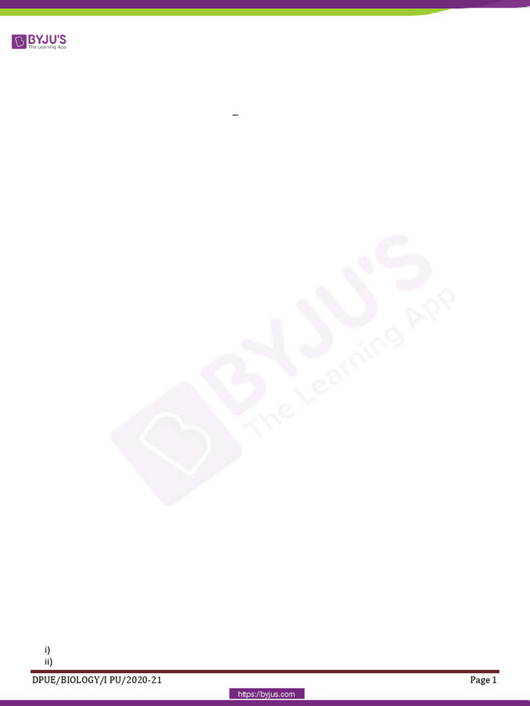 Kseeb I Pu Biology Model QP 2020 21 Format Set 1 | PDF | Cell (Biology) | Endocrine System