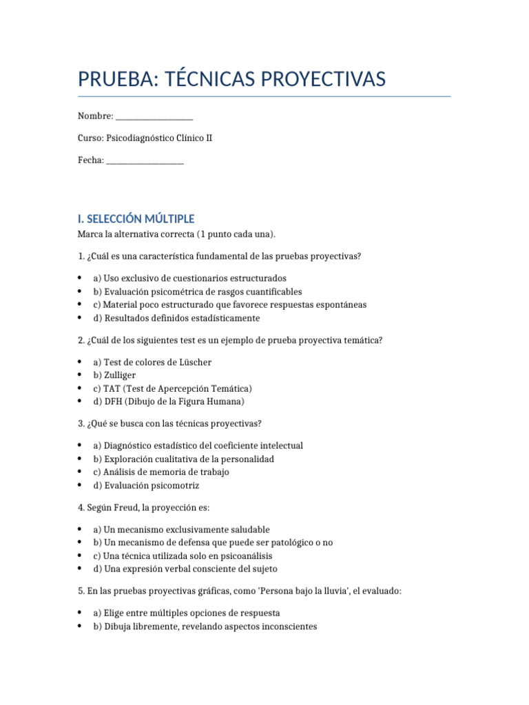 Prueba Tecnicas Proyectivas | PDF | Psicoanálisis | Mente inconsciente