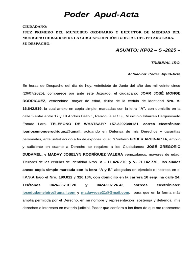 Poder Apud Acta Carlos Enrique | PDF | Ley Pública | Gobierno