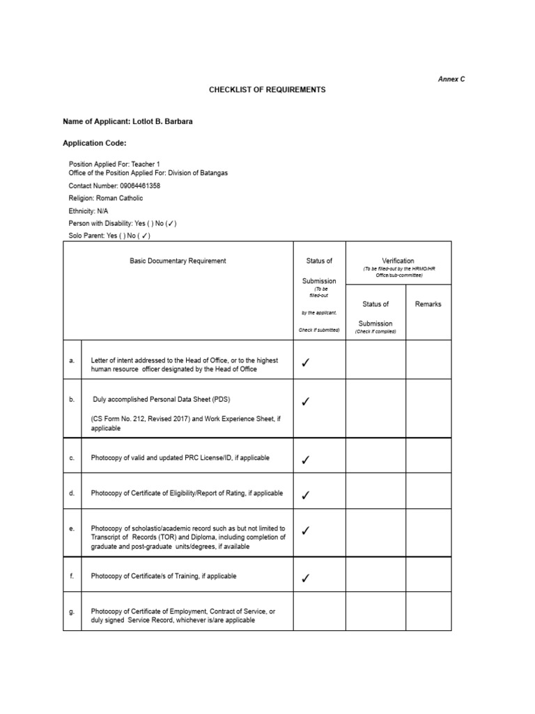 Checklist of Requirements Annex C | PDF