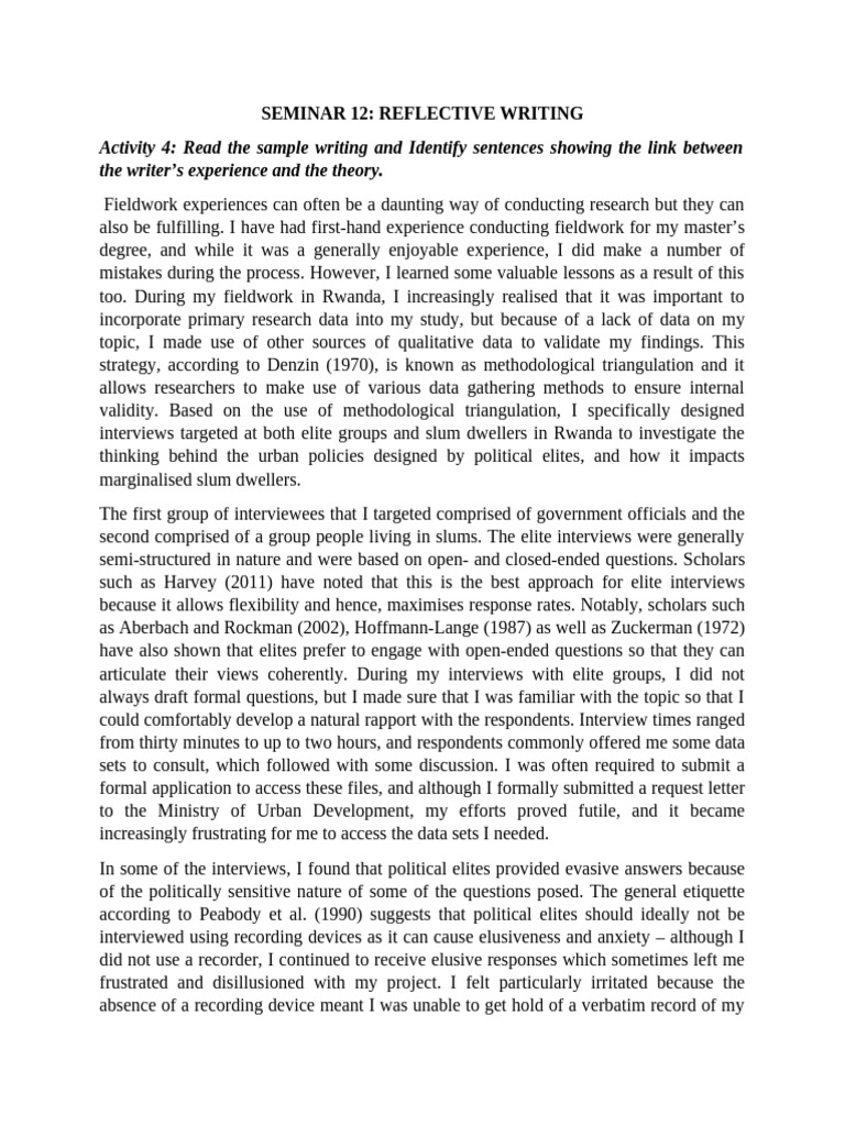 Seminar 12 Reflective Writing Activity 4 | PDF | Field Research ...