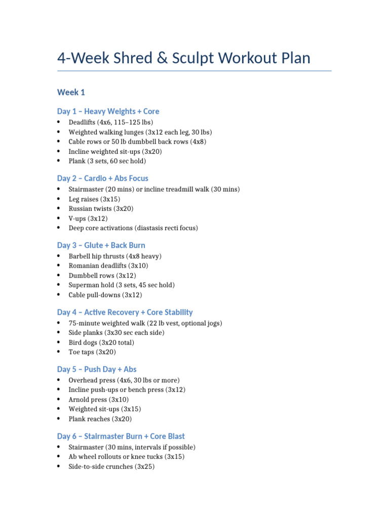 4 Week Shred Workout Plan | PDF
