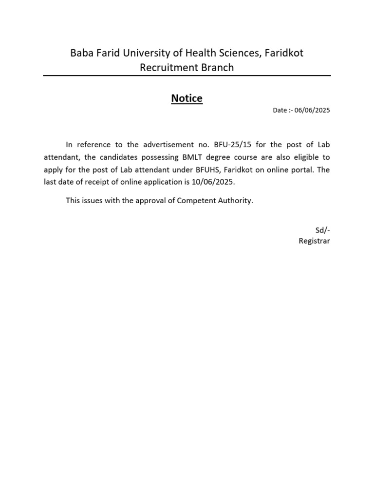 Notice Regarding Lab Attendant | PDF