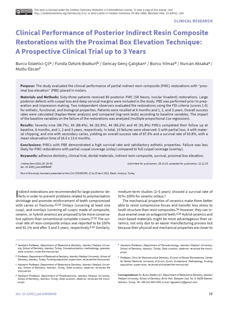 Clinical Performance of Posterior Indirect Resin Composite Restorations ...