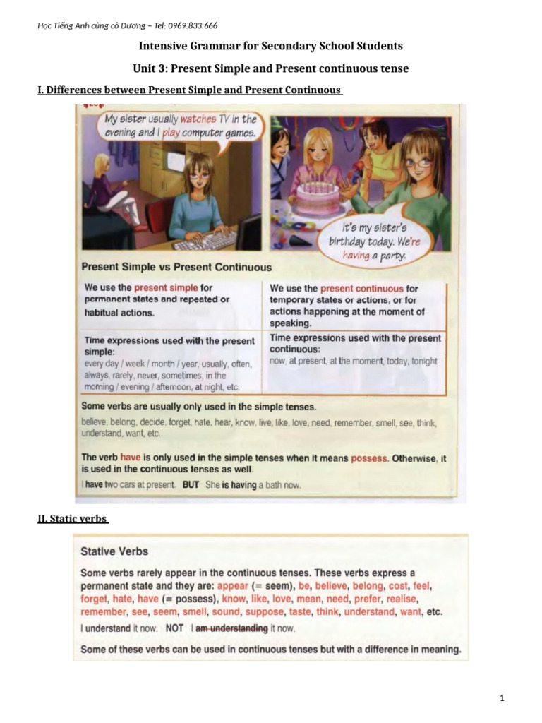 Intensive Grammar For Secondary School Students - U3 Present Continuous ...